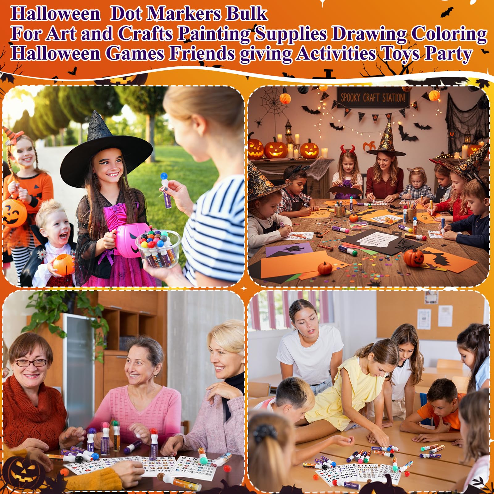 Snapklik.com : 48 Pack Halloween Bingo Daubers Bulk In 12 Colors Mini ...