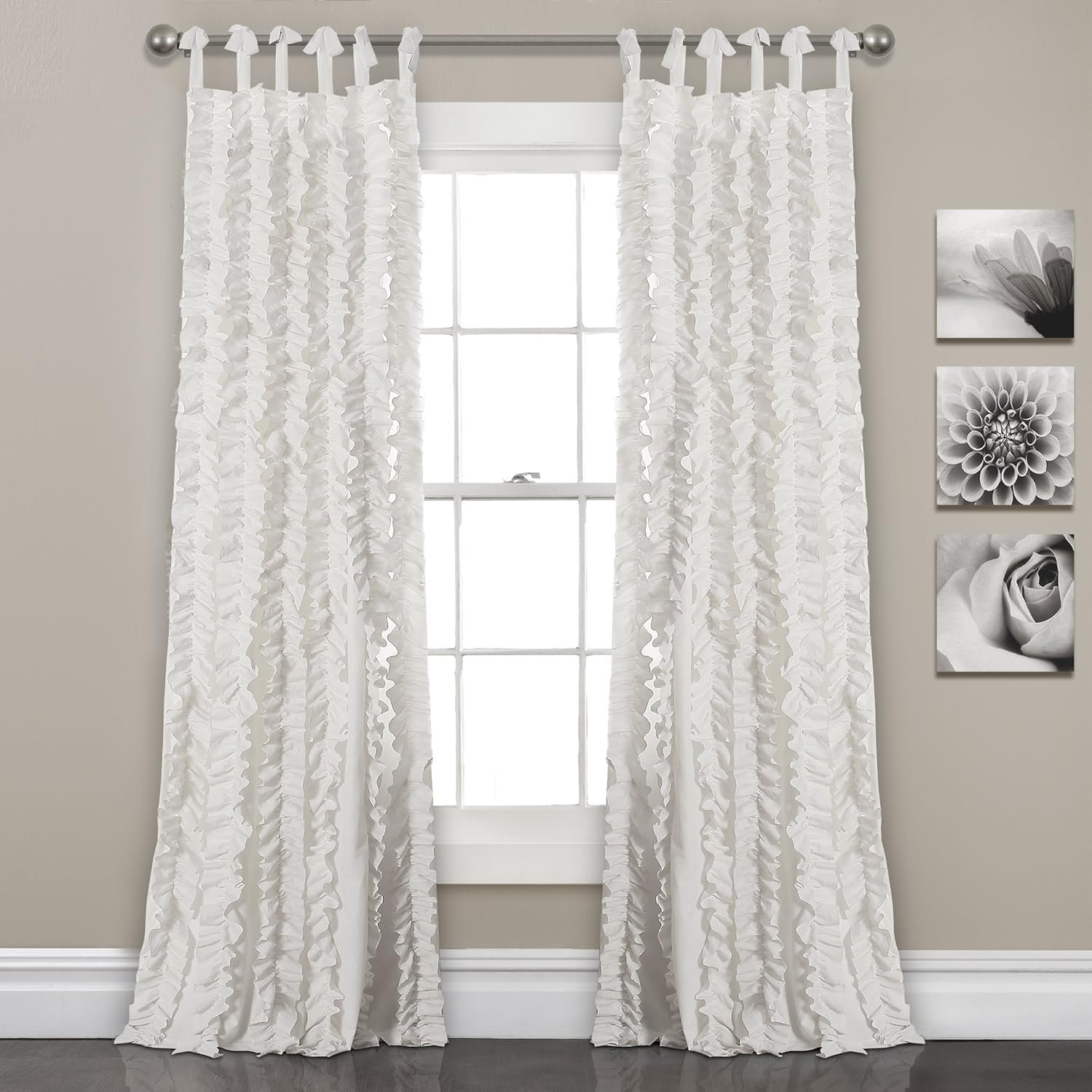 Amazon.com: Lush Decor, White Sophia Ruffle Curtain | Textured Window ...