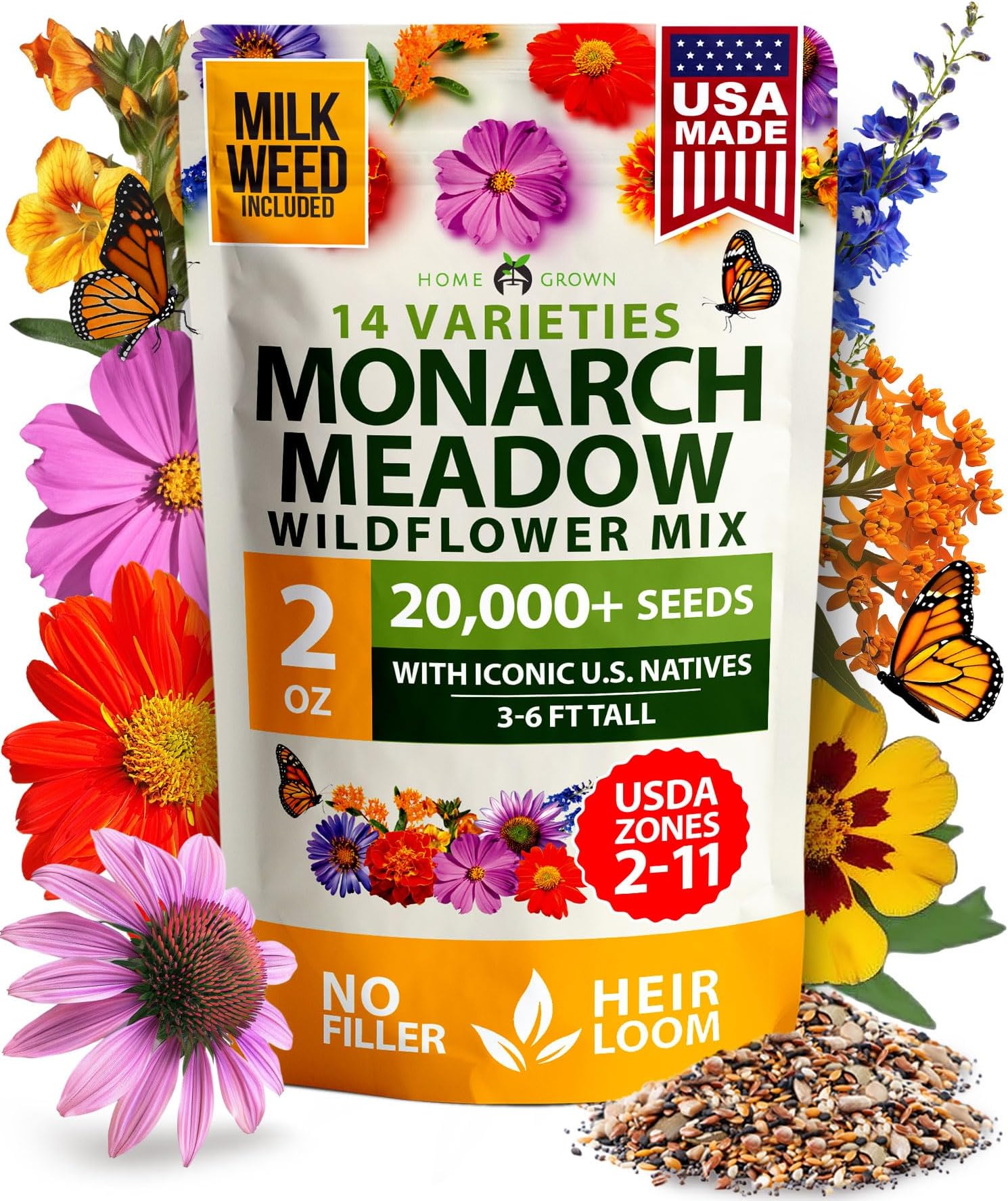 Amazon.com : HOME GROWN Monarch Butterfly Wildflower Seeds Mix (2oz ...