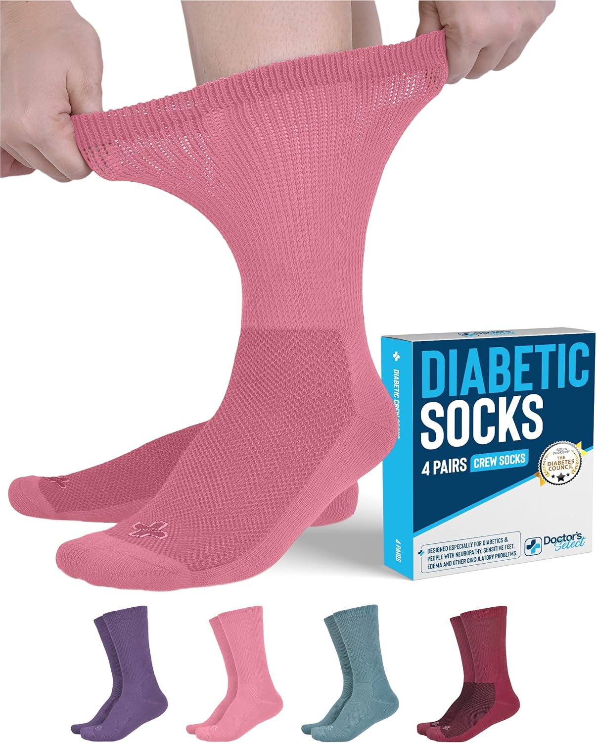 Amazon.com: Doctor's Select Diabetic Socks for Women and Men - 4 Pairs ...