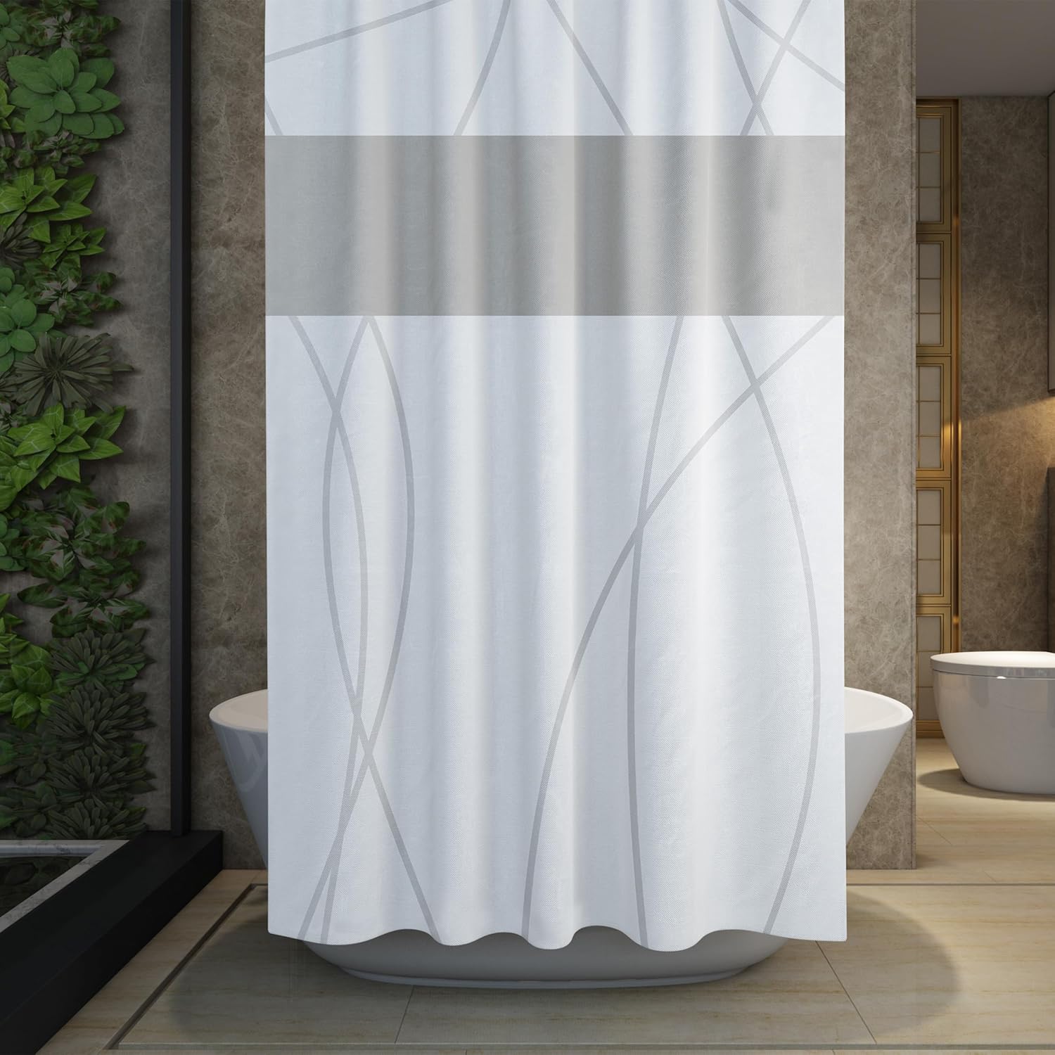 Amazon.com: No Hook Shower Curtain with Snap in Liner - Fabric with ...