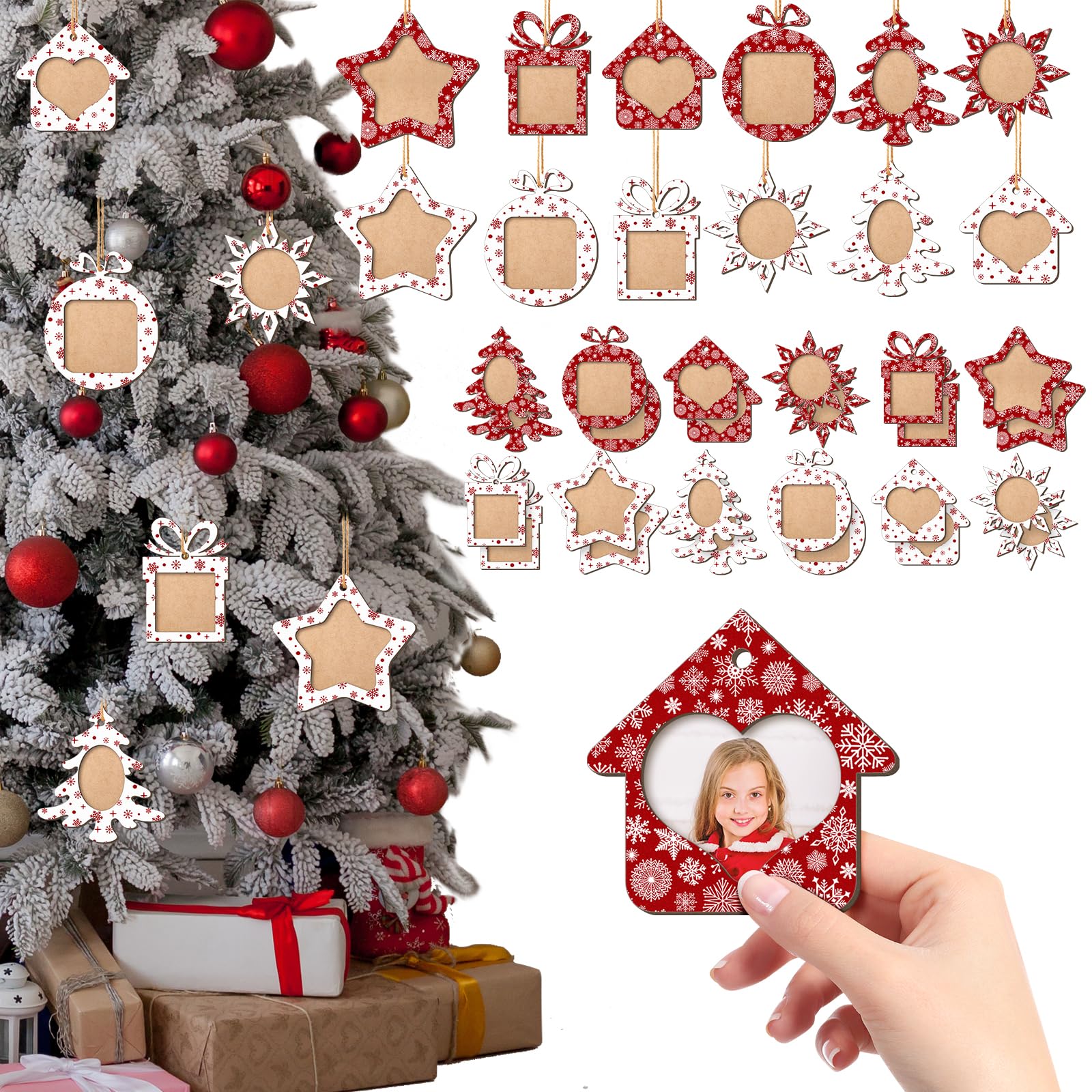 Amazon.com: 12 Pieces Christmas Picture Ornaments Frames Wood Snowflake ...