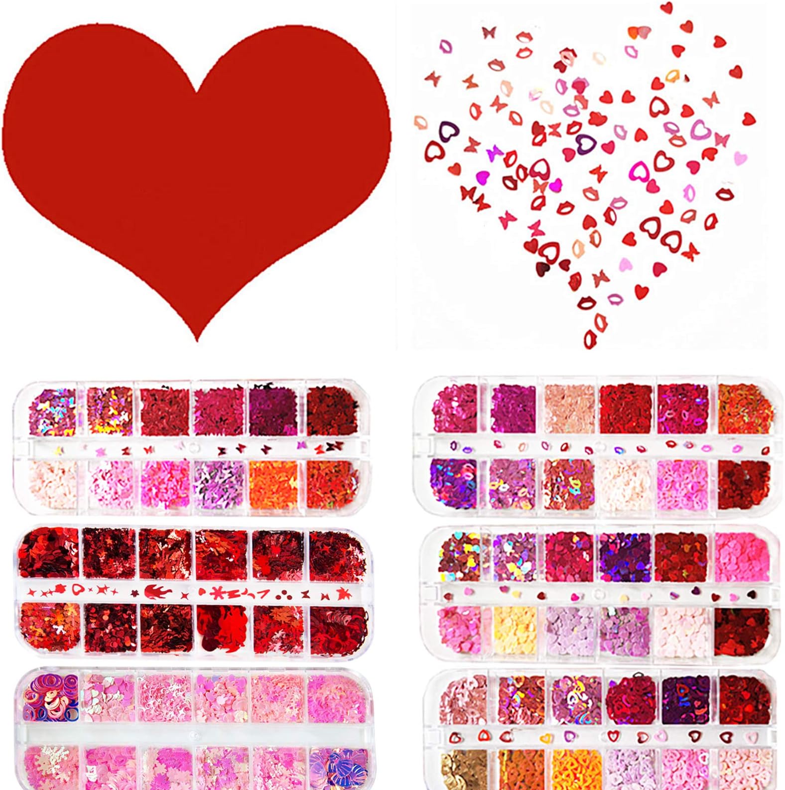 Amazon.com: Macute Heart Nail Glitter Sequins Set of 24 Colors ...