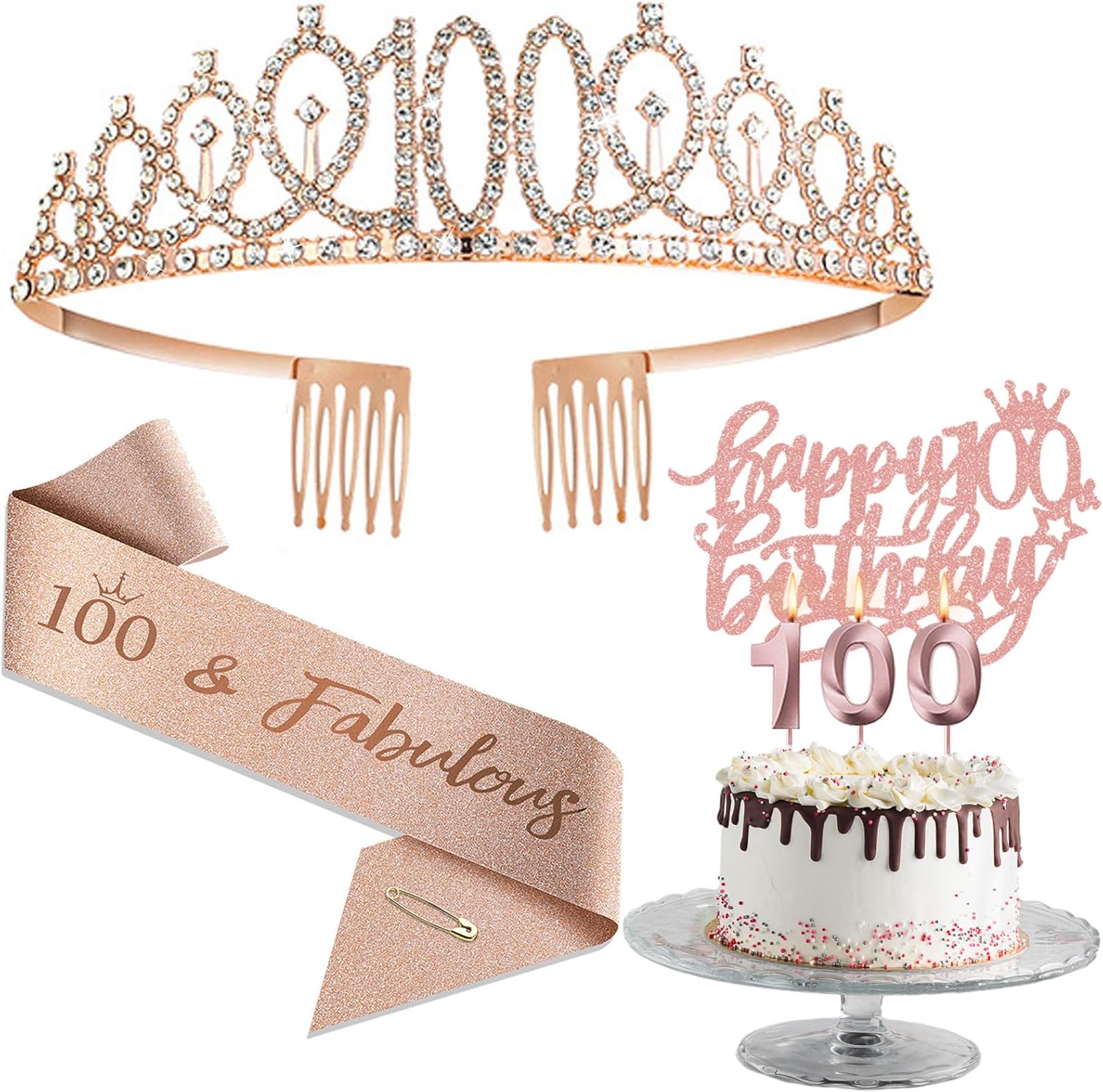 Amazon.com: SINTENILL 100th Birthday Decorations for Women, Including ...