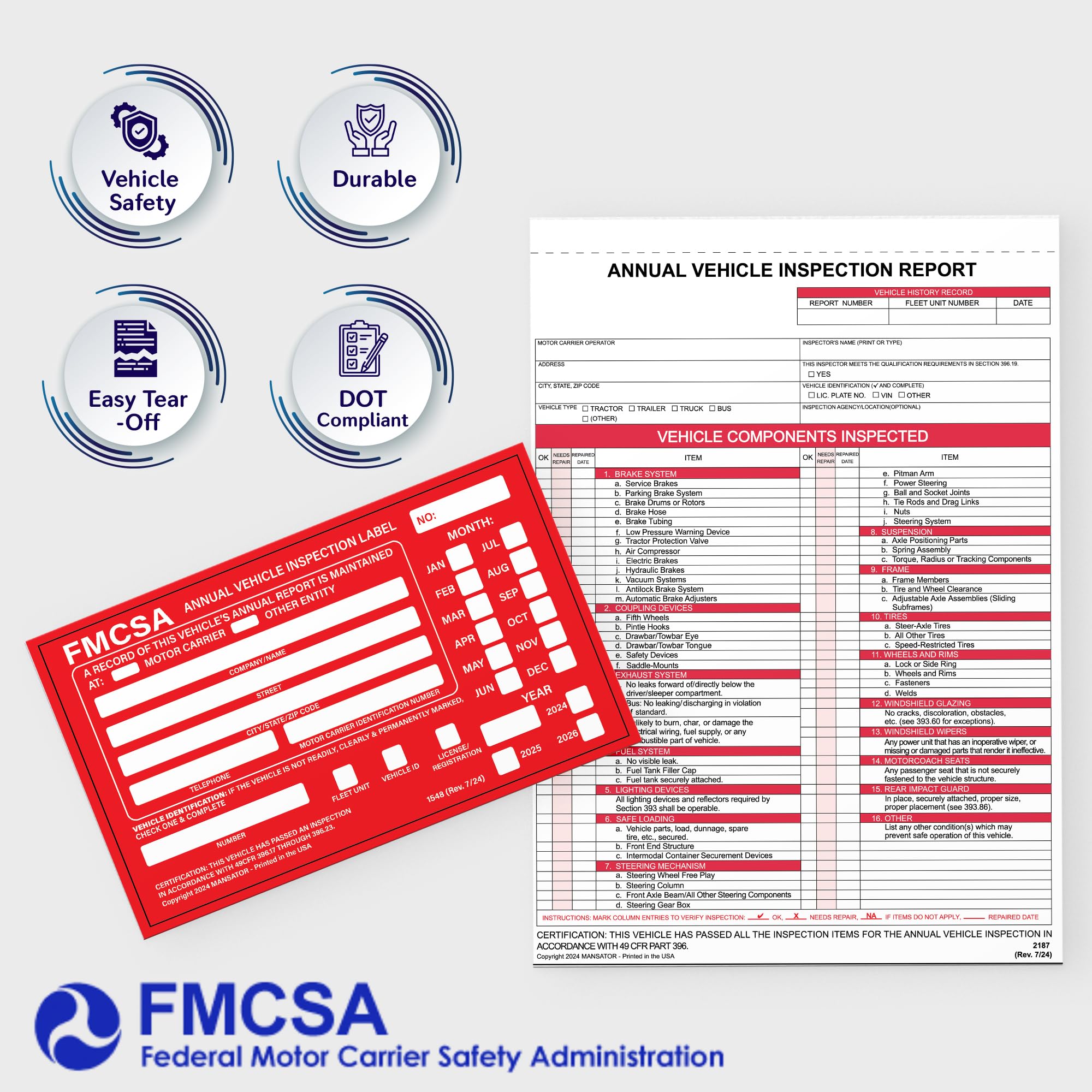 FMCSA DOT Annual Inspection Stickers 25-pack 25-Pack Vehicle Inspection ...
