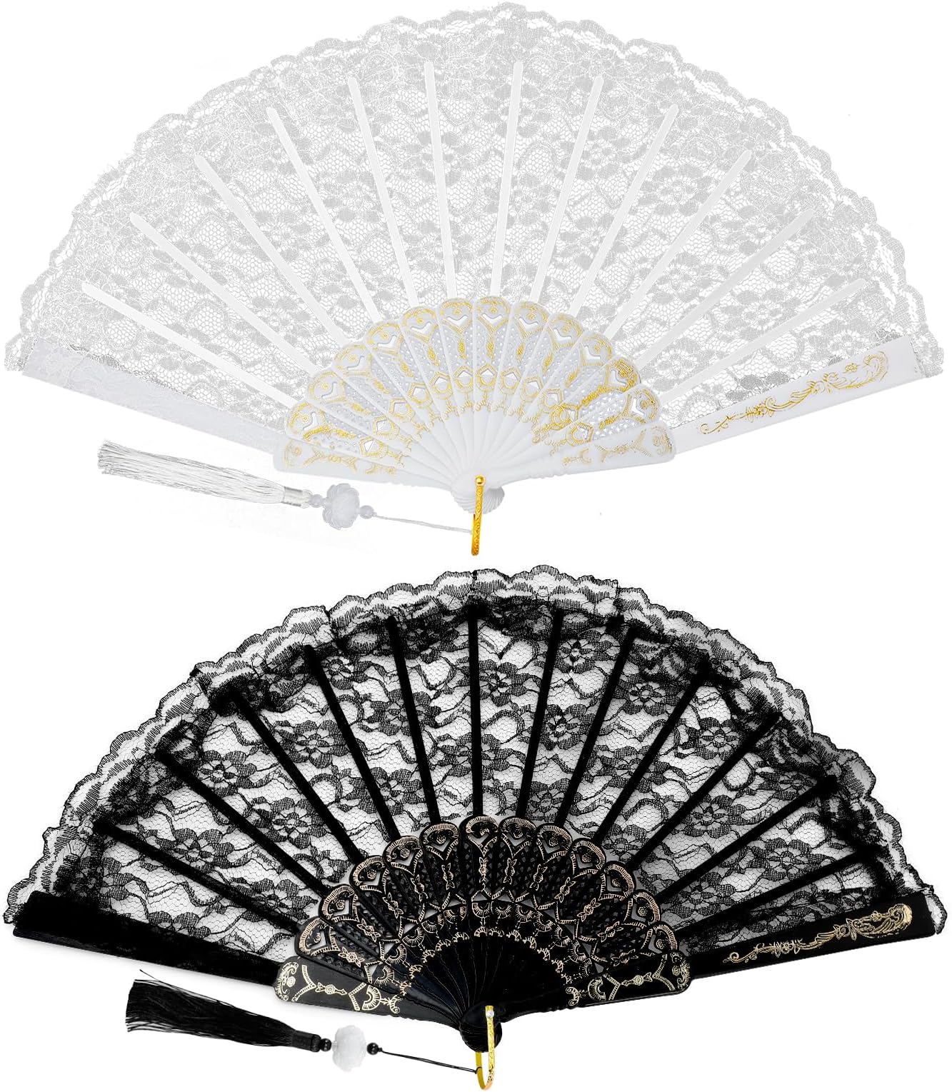 Amazon.com: Prebafo Foldable White Lace Fan Handheld Chinese Vintage ...