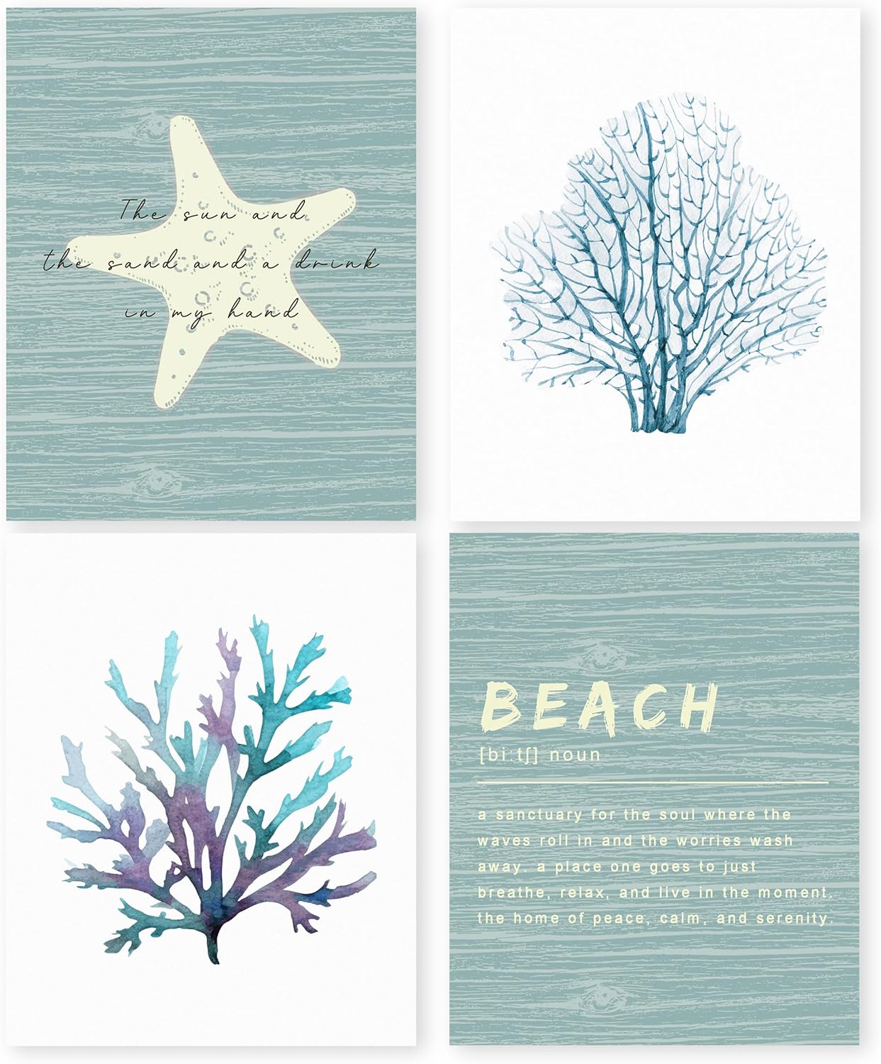 Amazon.com: HRQKO Beach Starfish Coral Wall Art Poster Prints Set of 4 ...