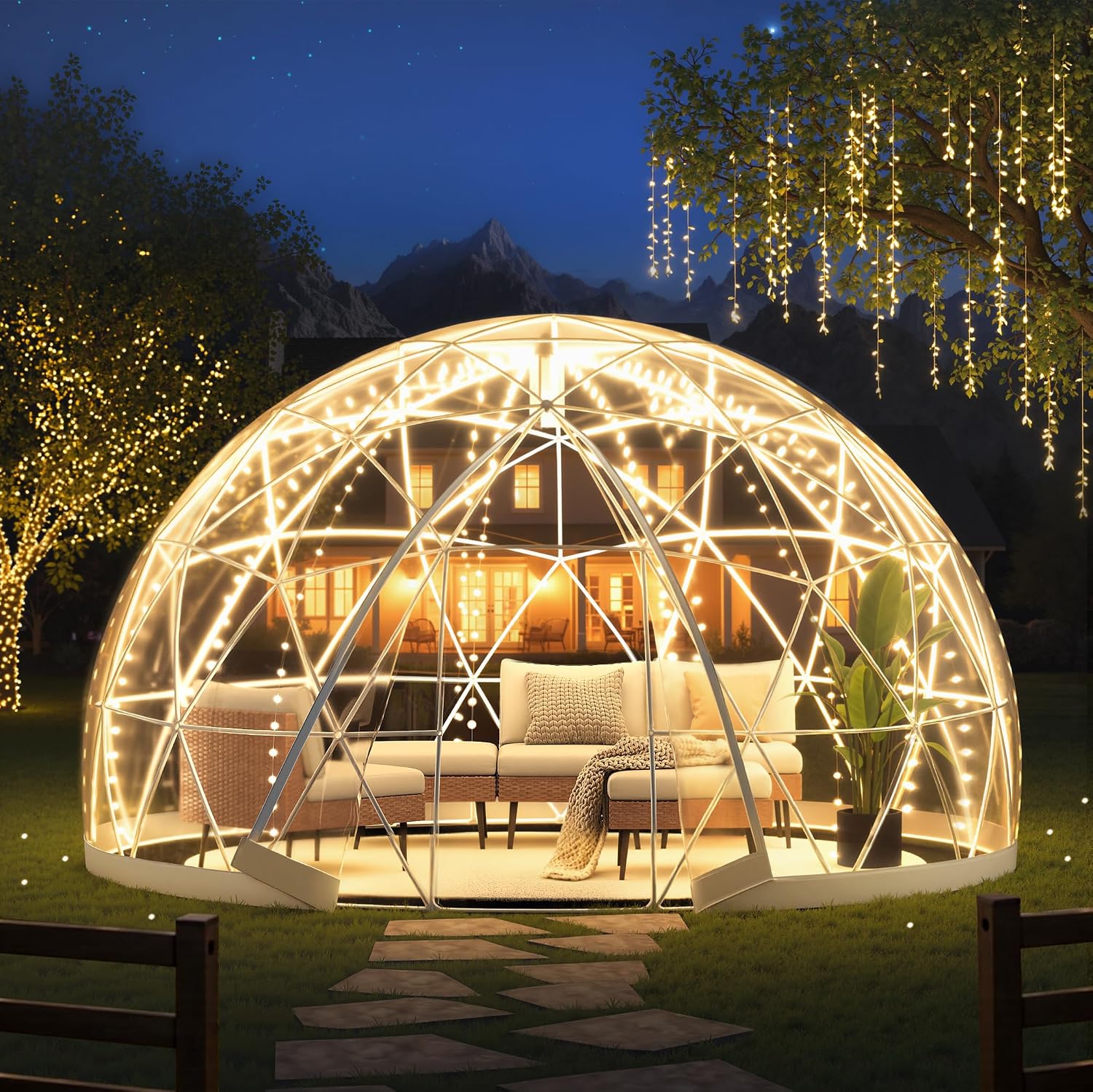 Amazon.com: Rotihom 12x7 Ft Bubble Tent, PVC 360°View Clear Dome Tent ...