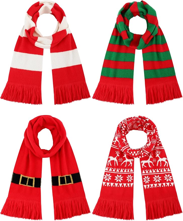 Liitrsh 4 Pack Christmas Knitted Scarves Soft Holiday Knit Scarves with ...