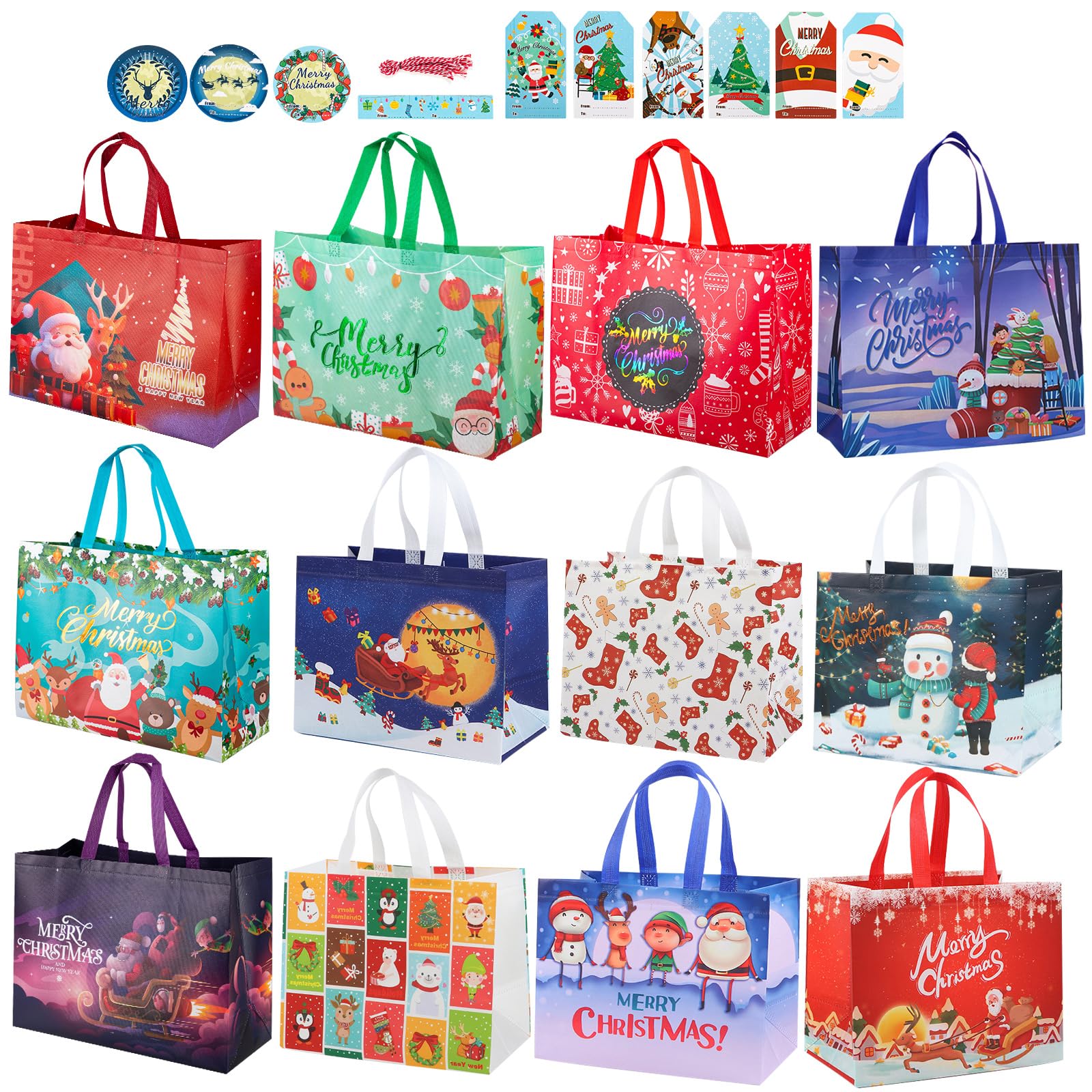 12pcs Christmas Tote Bags Christmas Bags Multipack Large Medium Size ...