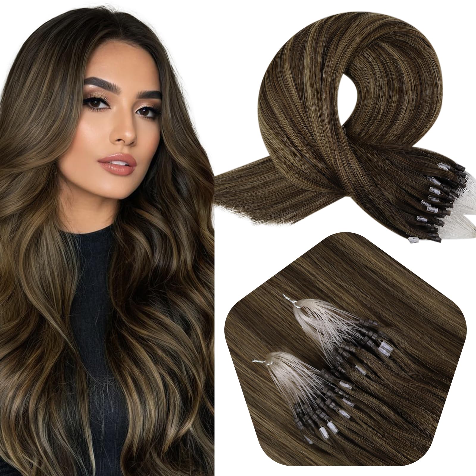 Amazon.com : Full Shine Balayage Micro Link Hair Extensions Real Human ...