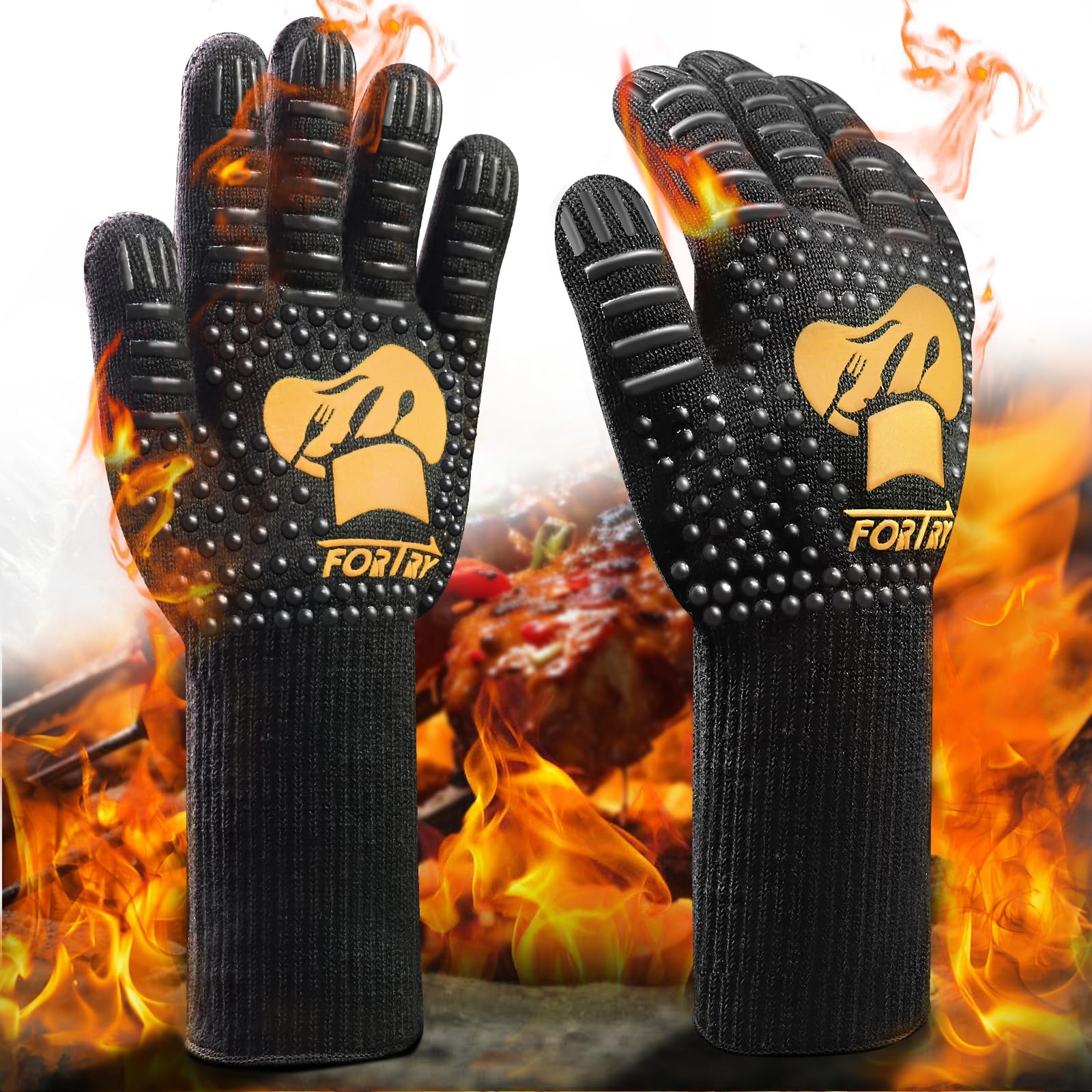 Newpop Gants de Barbecue, Universel Gants Four Anti Chaleur Jusqu'à 800 ...