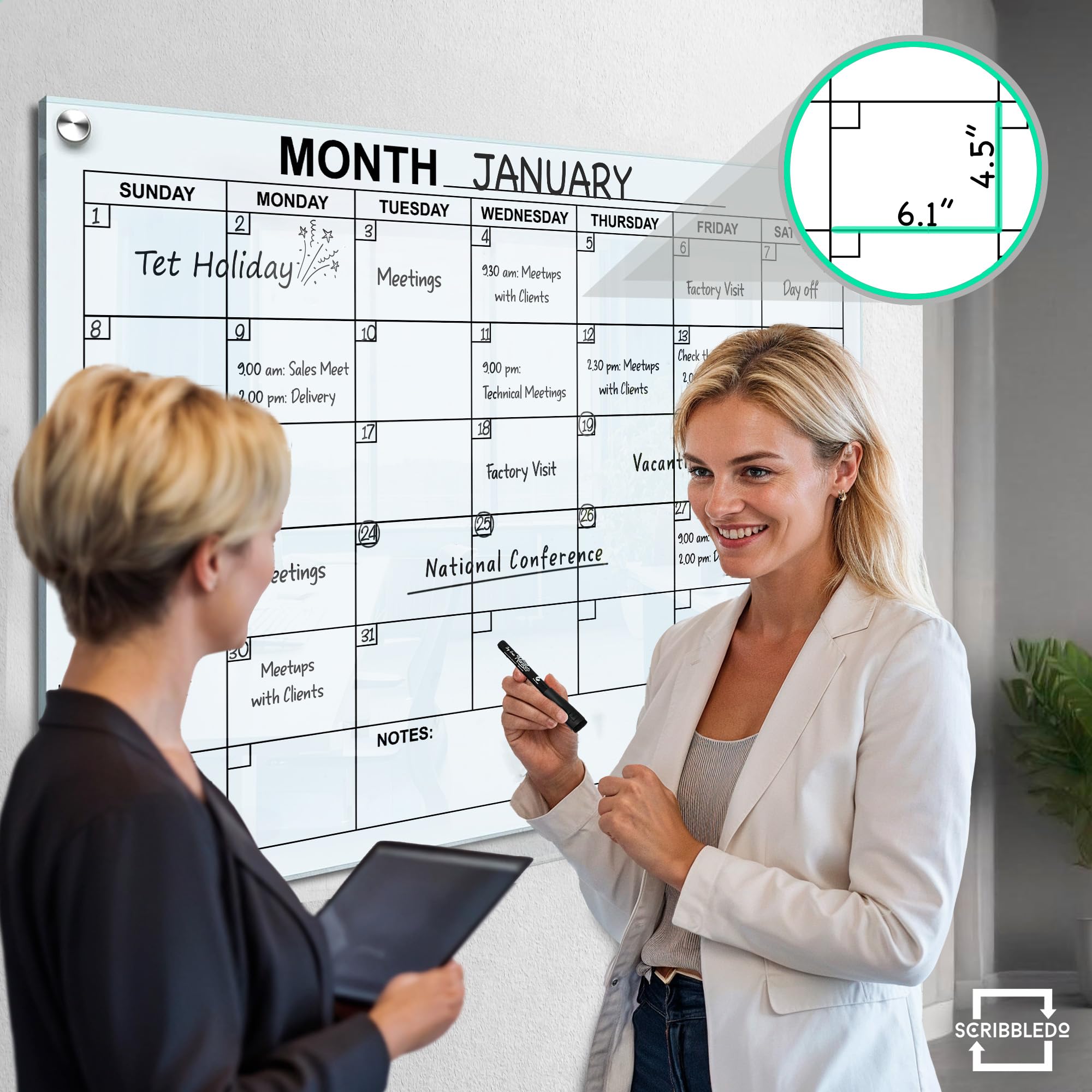 Snapklik.com : Magnetic Glass Whiteboard Calendar Monthly Planner White ...