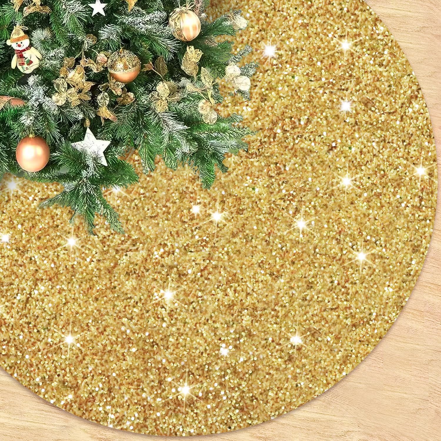 Amazon.com: ROMANKAS Christmas Tree Skirt Gold Sequin Tree Skirt 48 ...