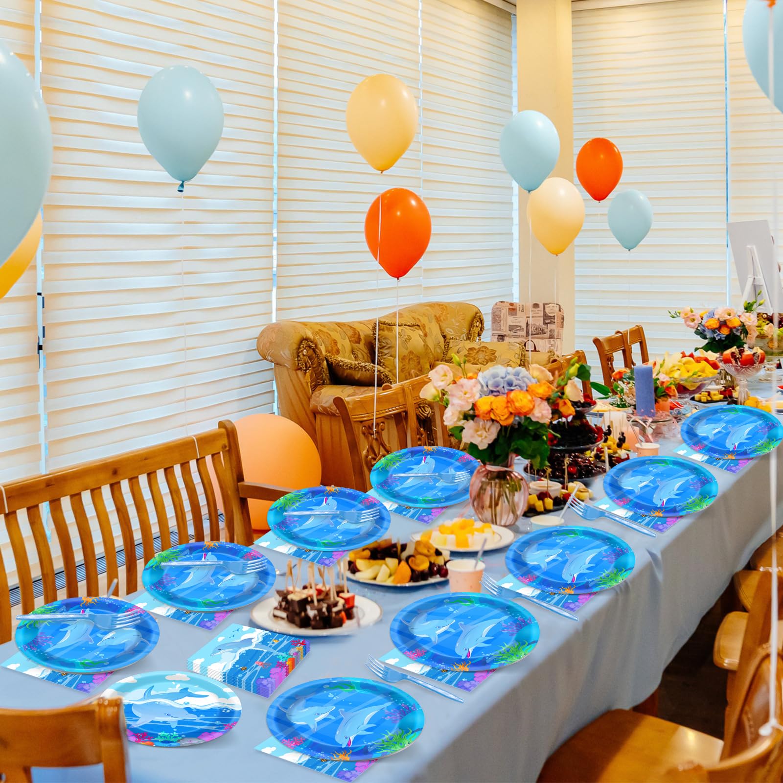 Snapklik.com : 96 Pcs Ocean Dolphin Theme Party Supplies Set Dolphin ...