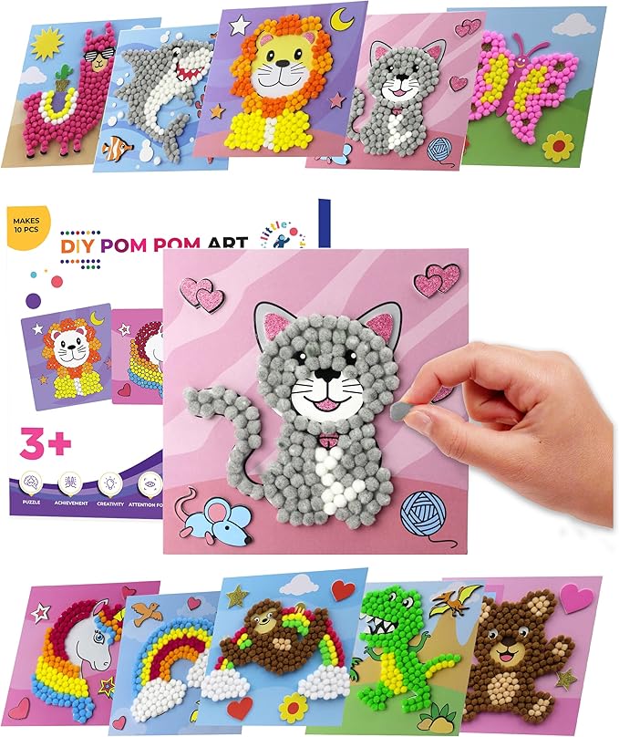 Amazon.com: Little Jupiter DIY Pom Pom Art - Makes 10 Art Pieces -Boy ...