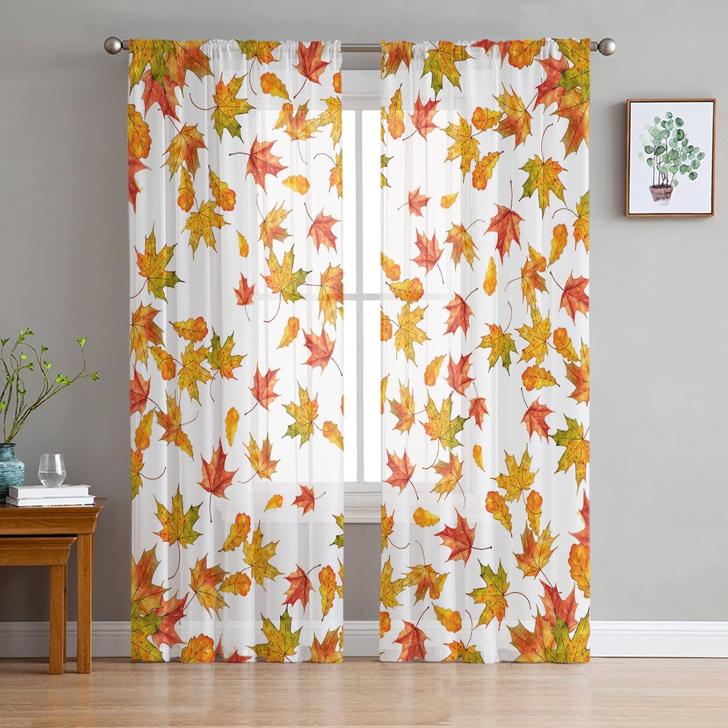 Amazon.com: Fall Sheer Curtains 63 Inch Length 2 Panels Set, Harvest ...