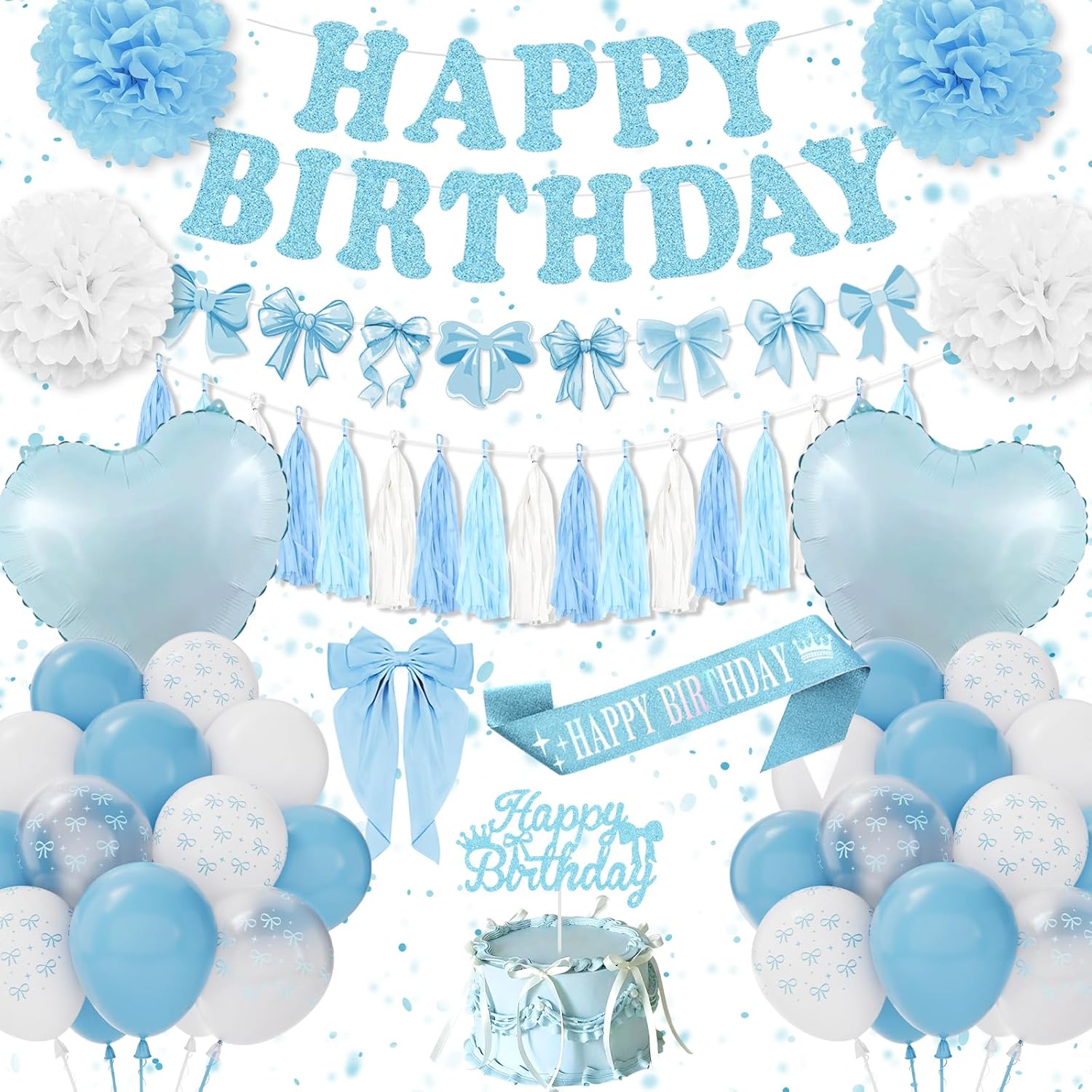Amazon.com: Blue Bow Birthday Decorations, Coquette Bow Birthday ...