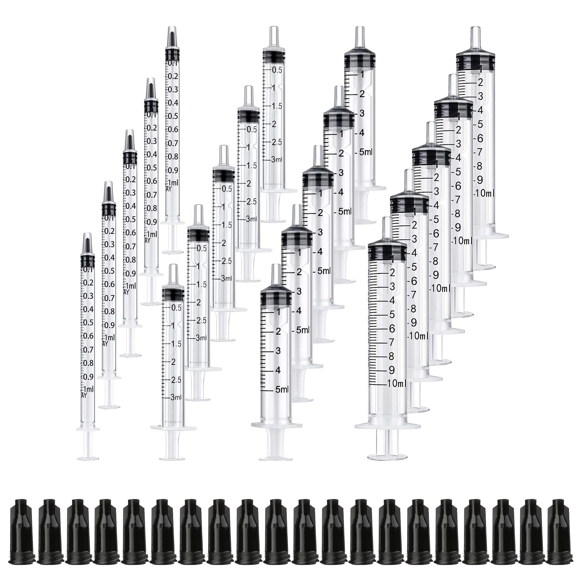 Amazon.com: 20Pcs 1ml 3ml 5ml 10ml Plastic Syringe with Caps, Multiple ...