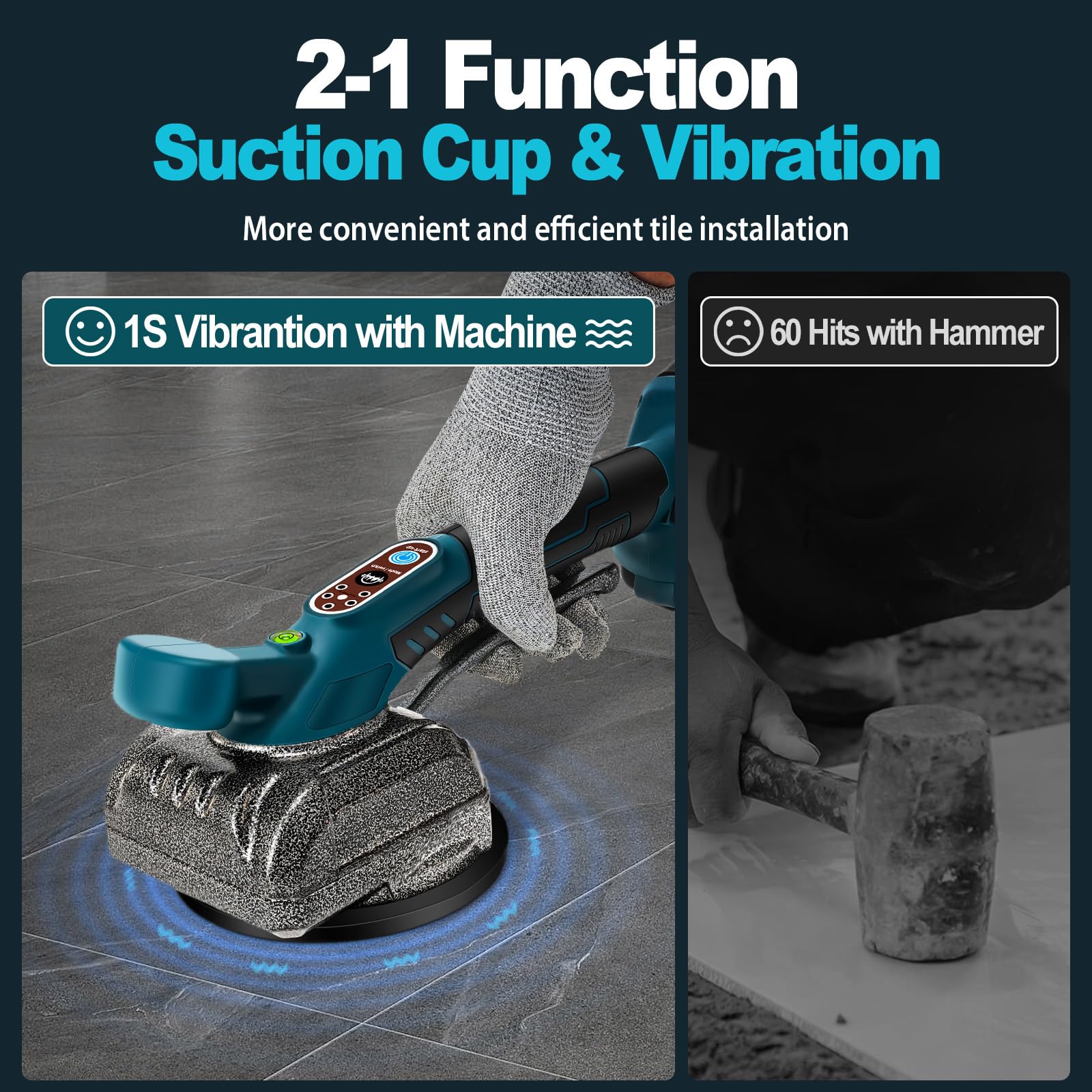 Tile Leveling System 21V Cordless Tile Vibration Tool - 110lb Suction ...
