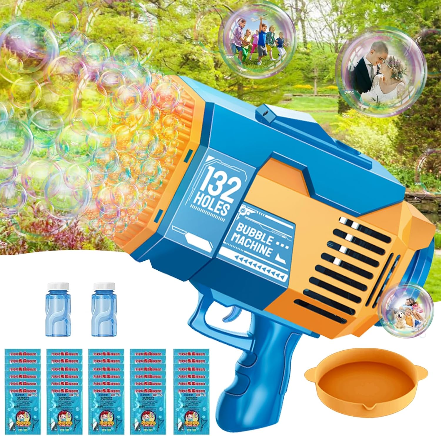 Bubble Gun, 132 Hole Bubble Gun, Bazooka Bubble Gun with 2 Bottles of ...