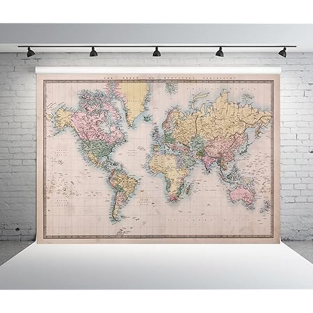 Amazon.com : BELECO 12x8ft Fabric Vintage World Map Backdrop Retro Pink ...