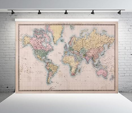 Amazon.com : BELECO 12x8ft Fabric Vintage World Map Backdrop Retro Pink ...
