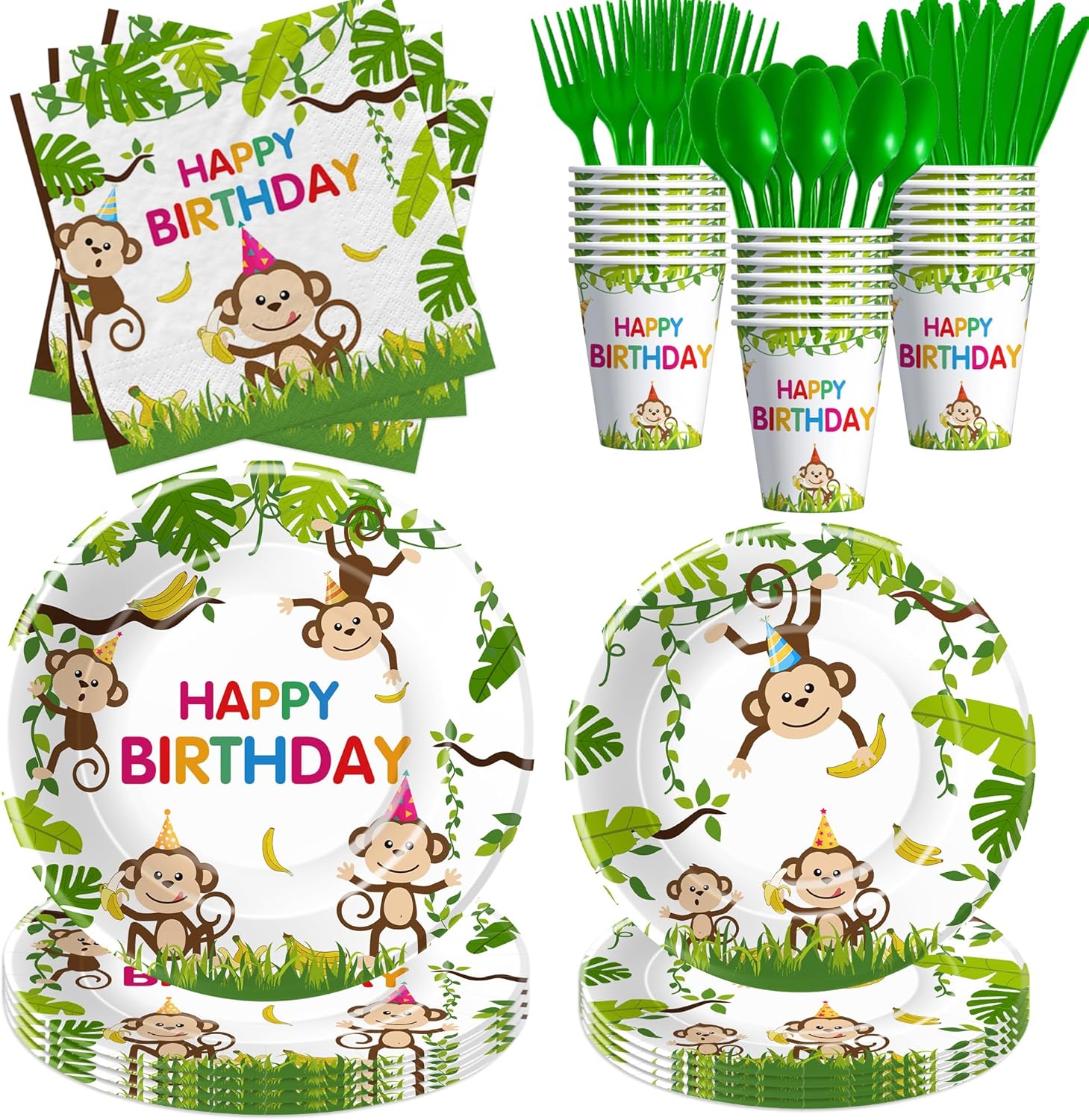 Amazon.com: HIPVVILD Monkey Birthday Decorations Tableware - Monkey ...