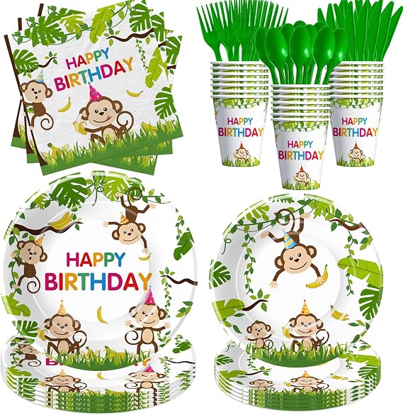 Amazon.com: HIPVVILD Monkey Birthday Decorations Tableware, Wild Jungle ...