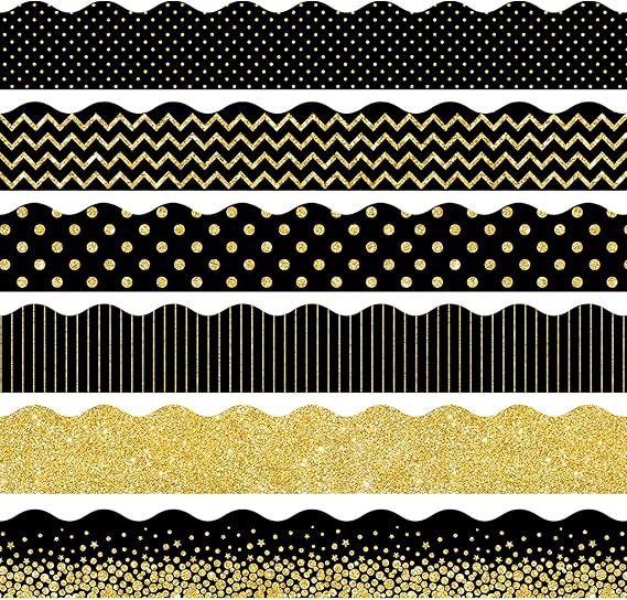 Amazon.com: Whaline 69Ft Glitter Black and Gold Bulletin Board Border ...