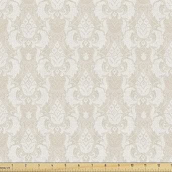 Amazon.com: Lunarable Cream Fabric by The Yard, Old Fashioned Damask ...