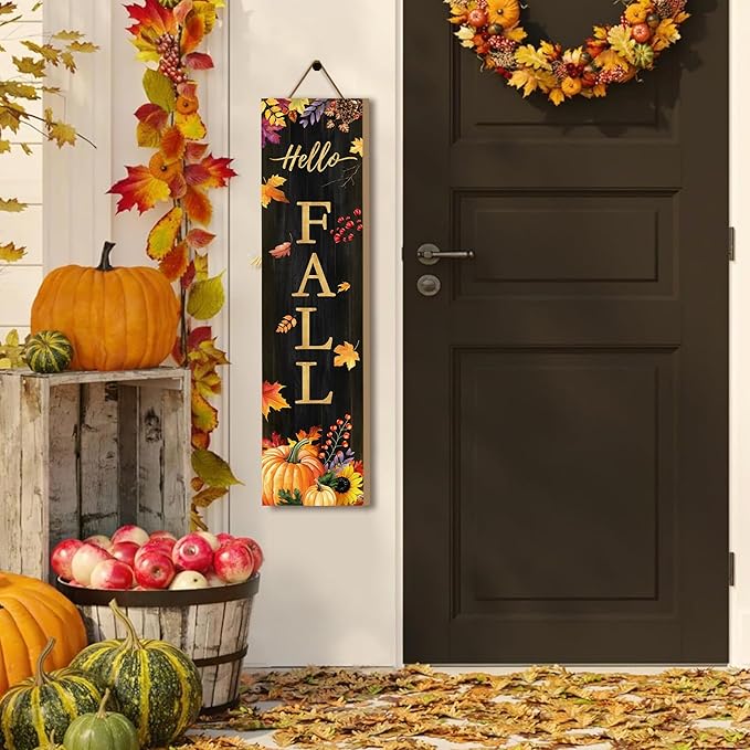 Amazon.com : Hello Fall Porch Sign for Front Door, Autumn Wooden ...
