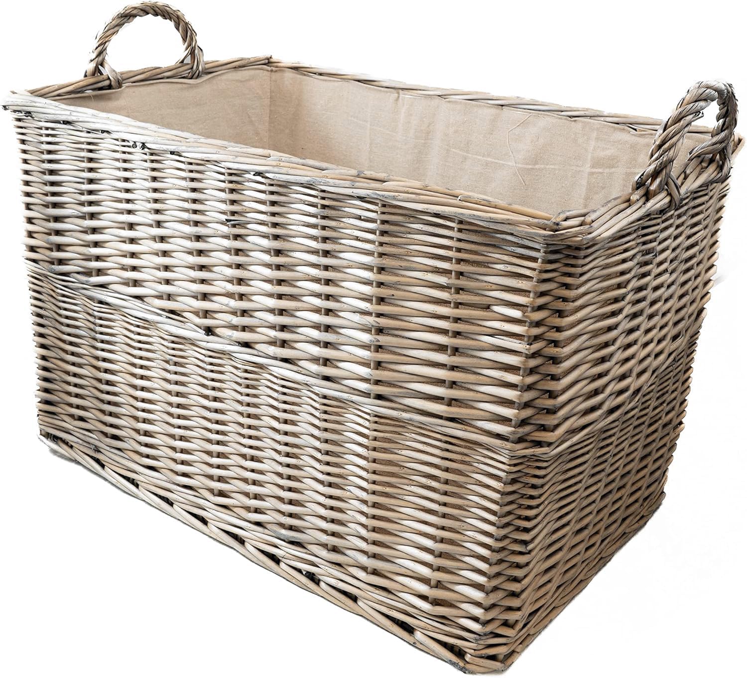 Large Wicker Log Storage Basket with Handles Grey Buff Rattan : Amazon ...