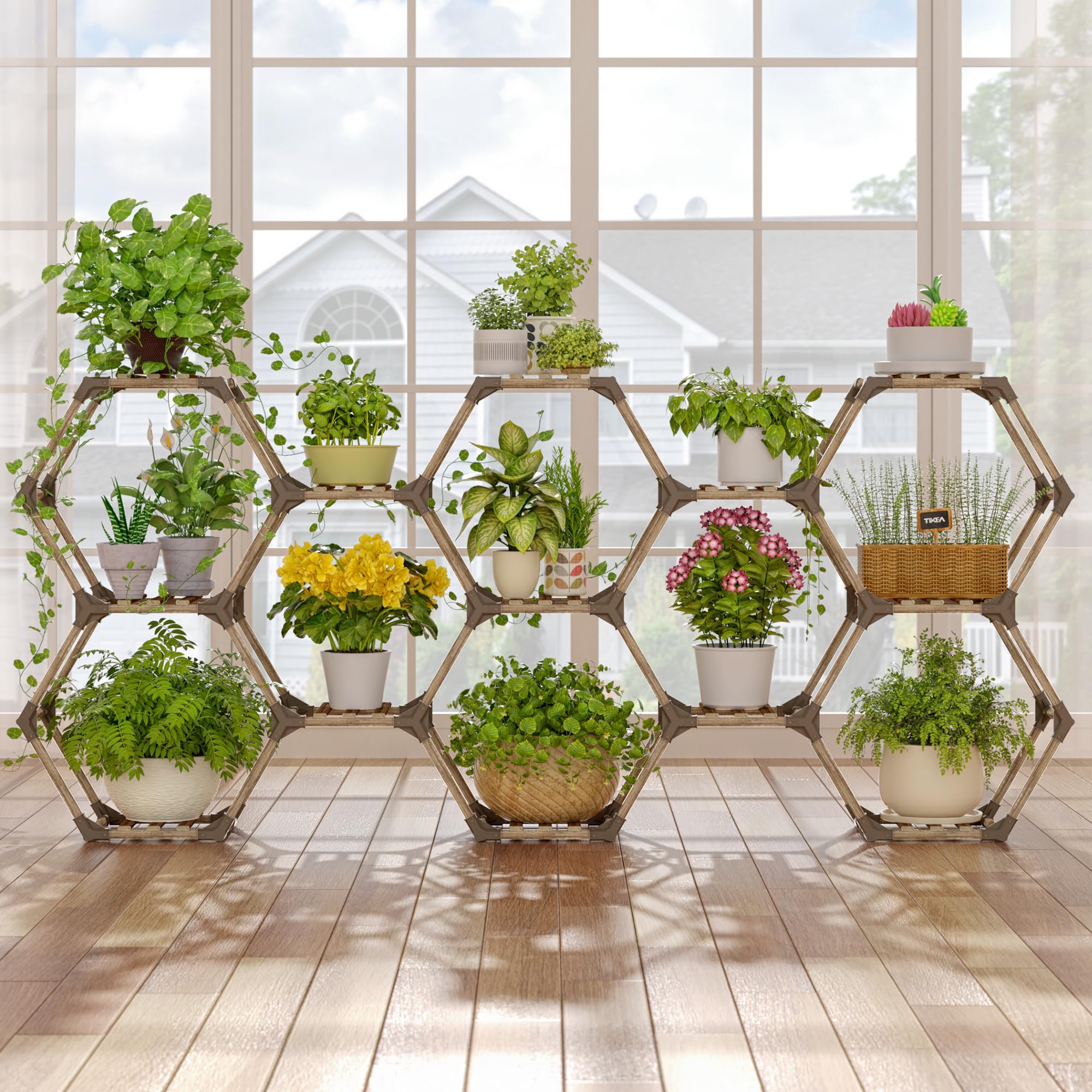 Tikea Small Hexagonal Plant Stand Indoor Outdoor 13 Tiered Plant Shelf ...