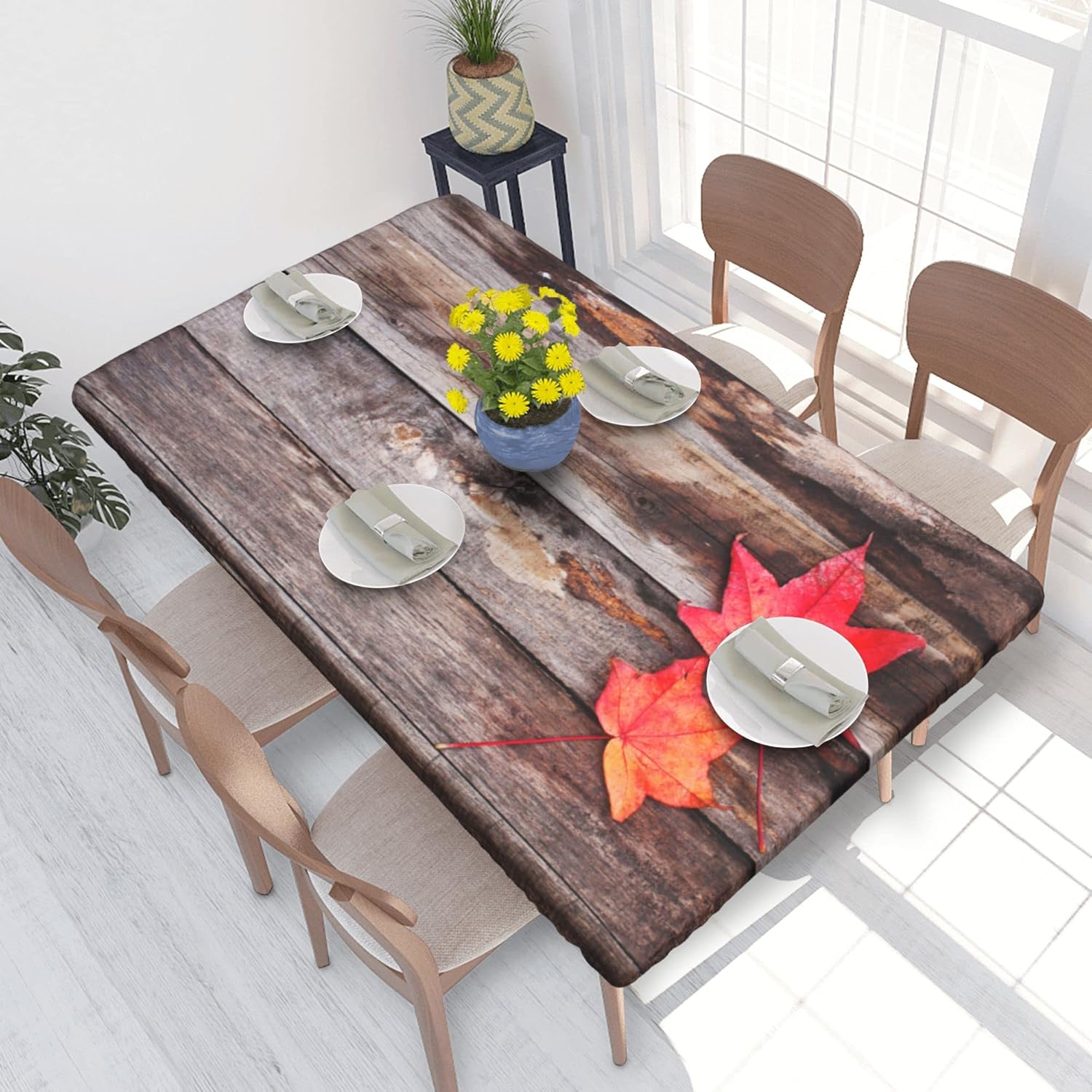 Amazon.com: QALFKAD Red Maple Leaf Rectangular Polyester Tablecloth ...