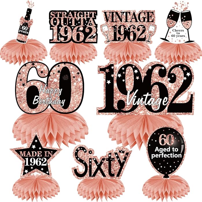 Buy 9Pcs 60th Birthday Decorations Honeycomb Centerpieces for Women ...