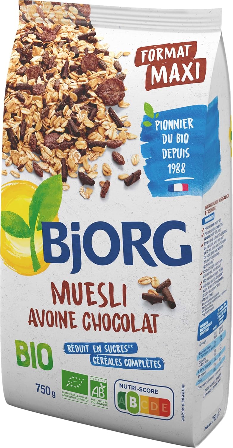 BJORG - Muesli Bio Avoine Chocolat - 750 g : Amazon.fr: Epicerie