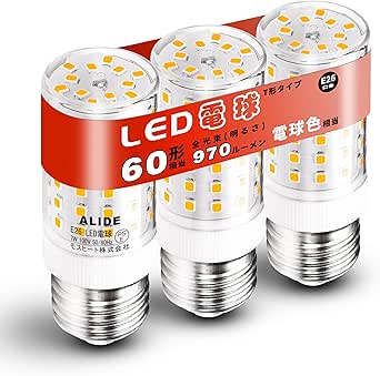 Amazon | LED電球 E26口金 T形タイプ 60W形相当 970lm 電球色2700K 7W E26電球 一般電球 密閉器具対応 PSE認証 調光不可 省エネ EFD25・EFD15 ...