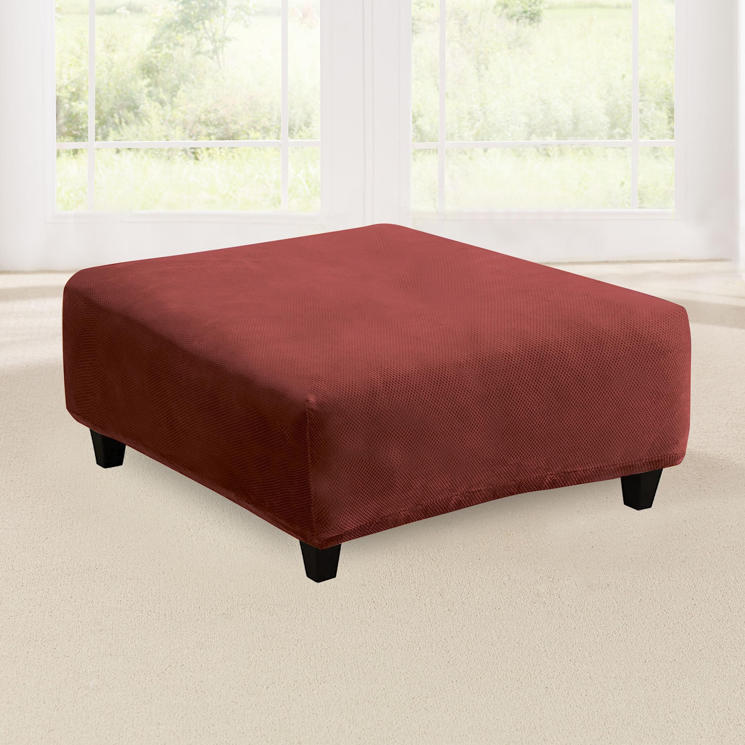 Amazon.com: SureFit Stretch Pique Square Ottoman Slipcovers, One Piece ...
