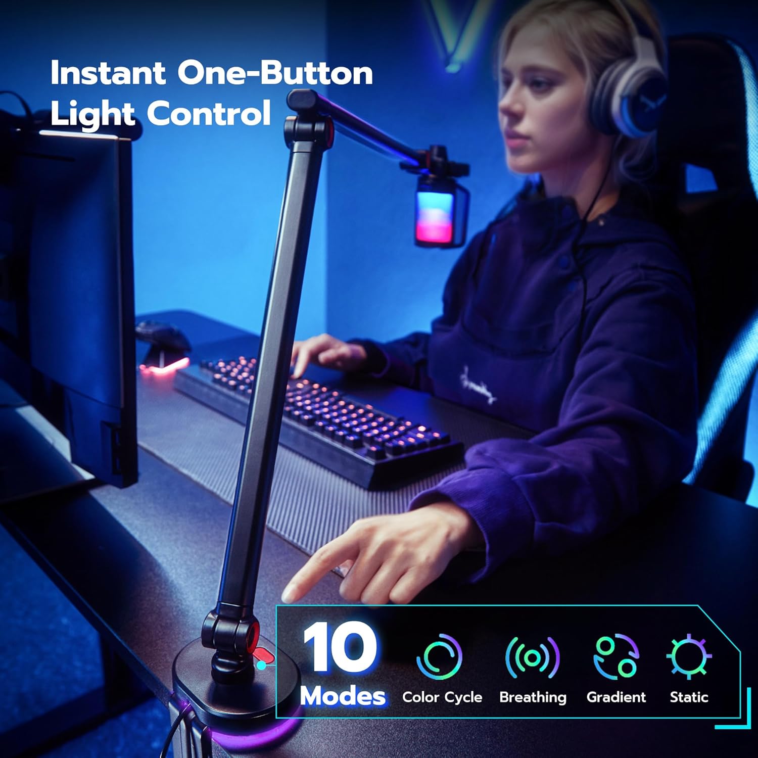 Microphone Boom Arm with RGB Lighting, Aluminum Mic Arm Desk Mount ...
