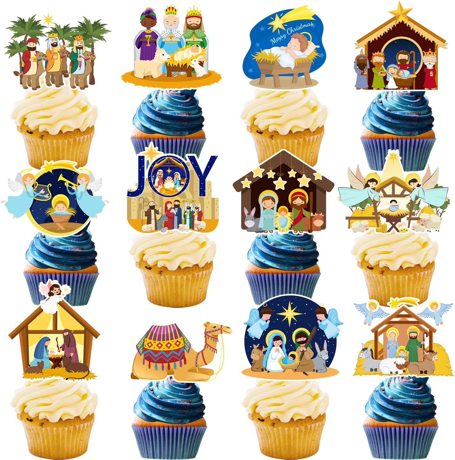 Amazon.com: 24 PCS Nativity Cupcake Toppers, Christmas Religious ...