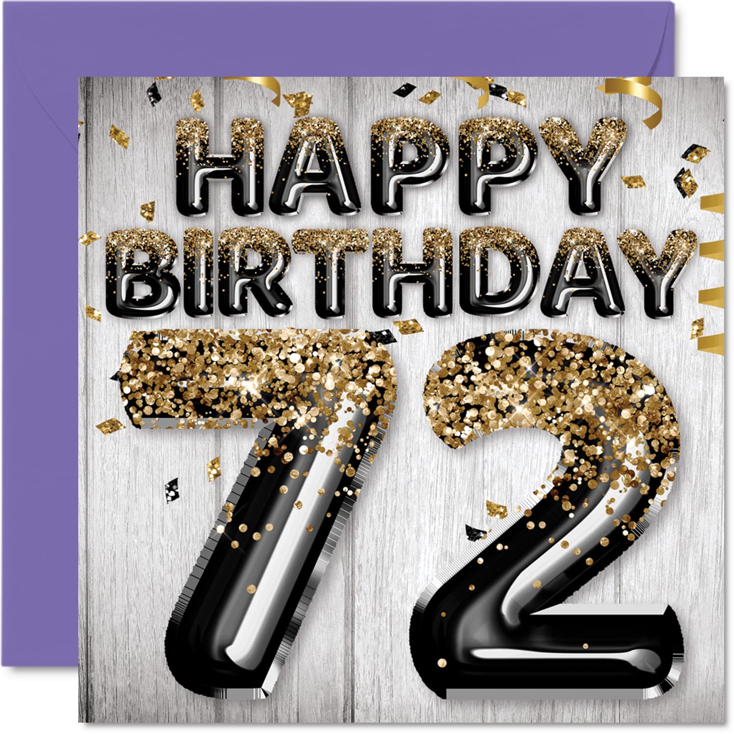 72nd Birthday Card for Men - Black & Gold Glitter Balloons - Happy ...
