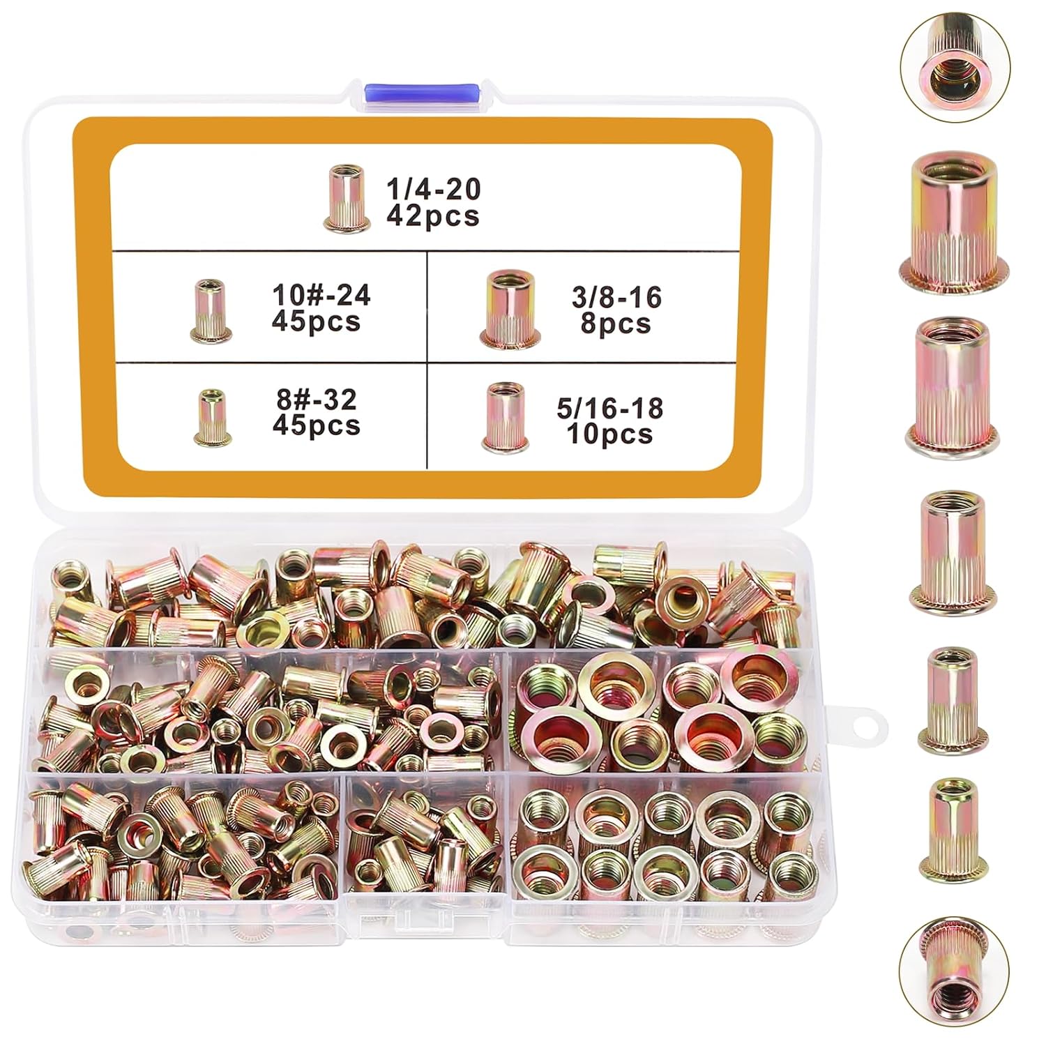 PRECIHW 150pcs Flat Head Rivet Nuts, Rivet Nuts Assortment Kit ...