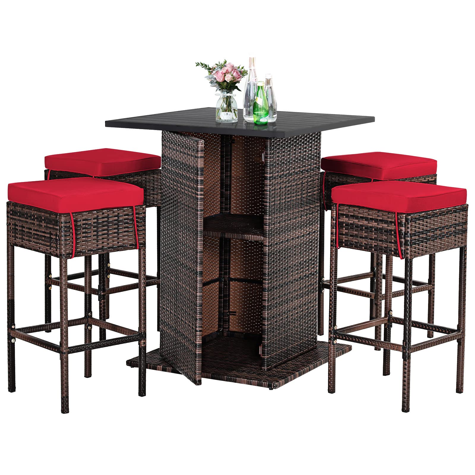 Amazon.com: Tangkula 5 Piece Outdoor Rattan Bar Set, Patio Bar ...