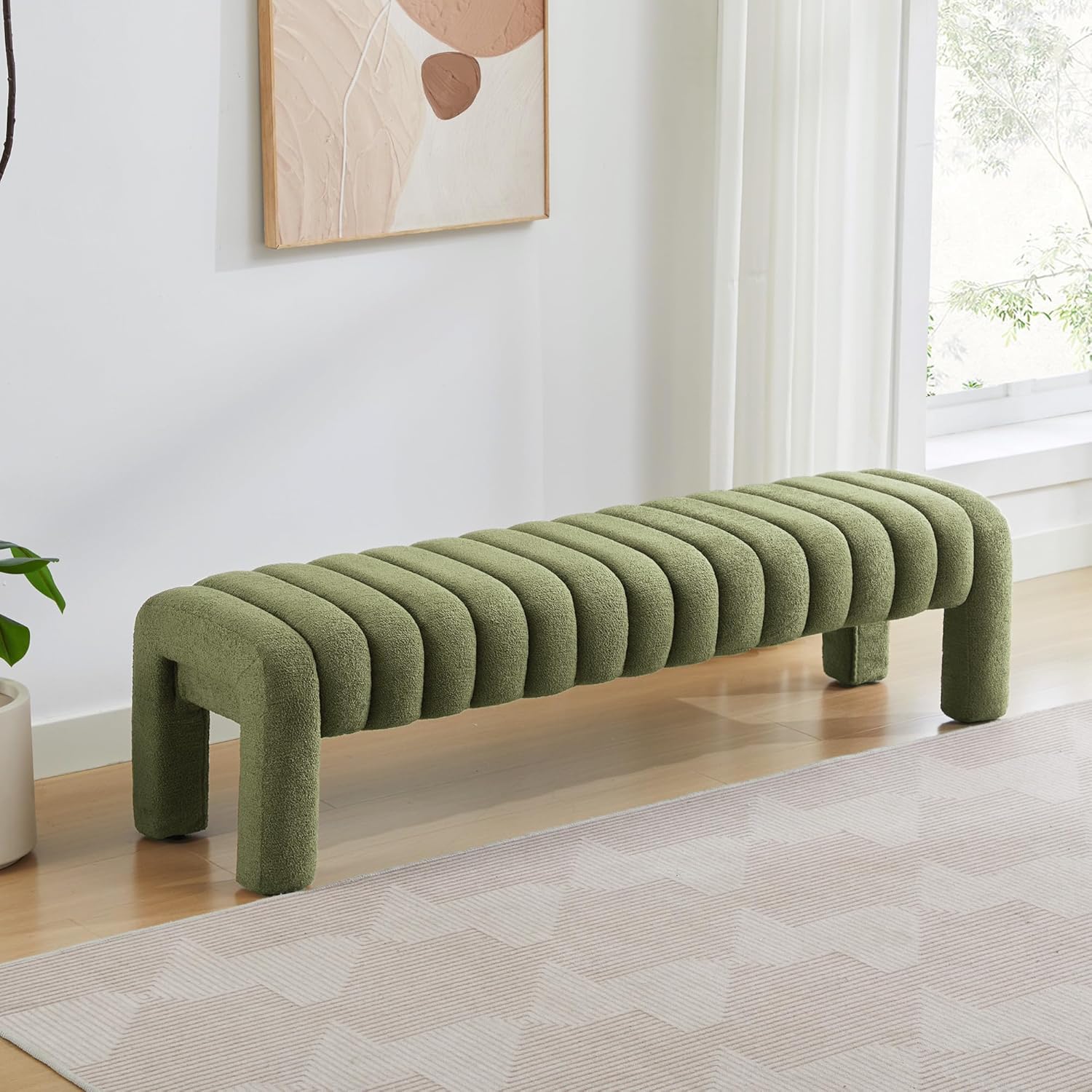Amazon.com - JIRAIN 63’’ End of Bed Bench, Modern Boucle Entryway Bench ...
