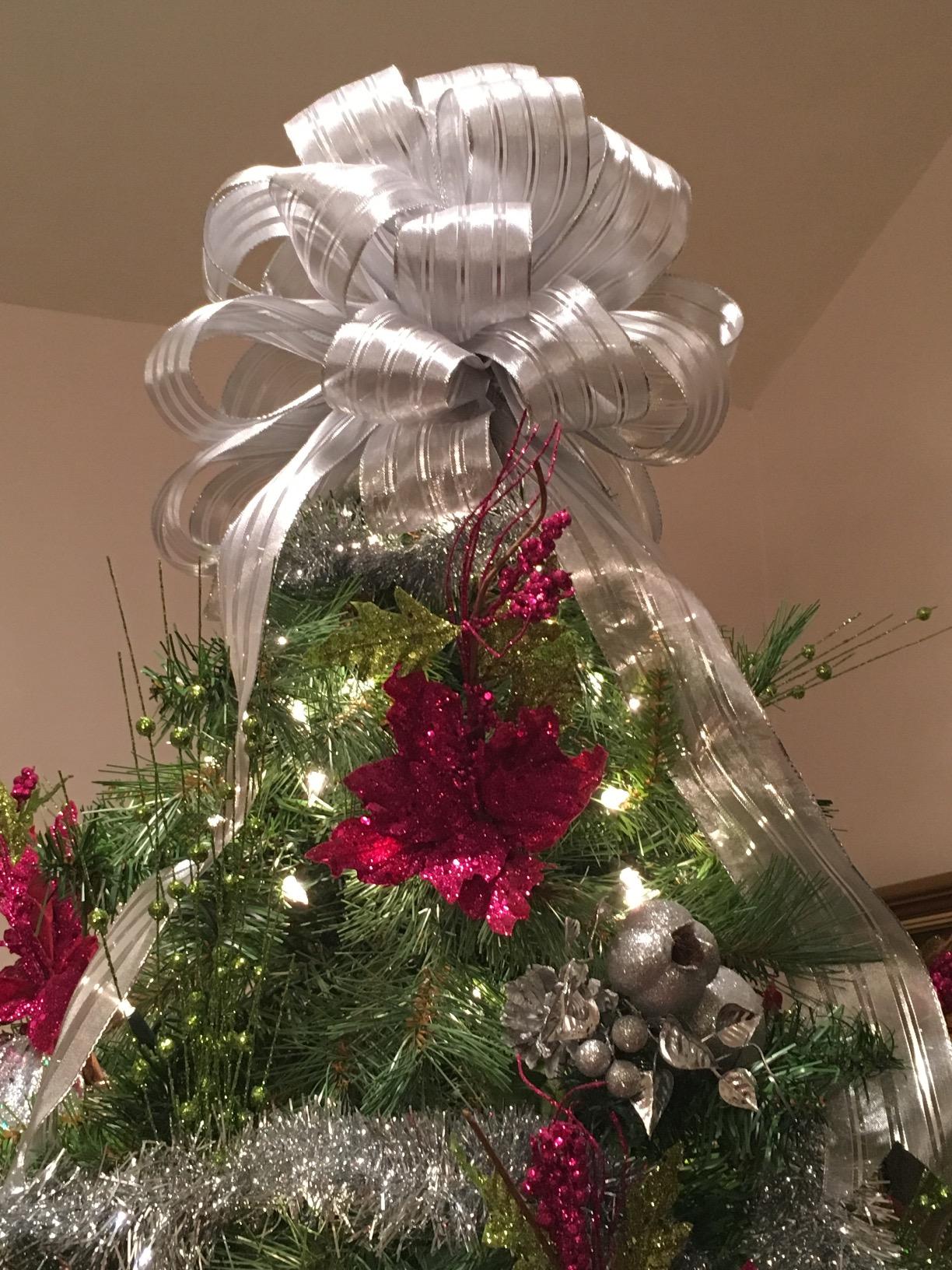 Amazon.com: Large Silver Tree Topper, Christmas Tree Topper Bow ...
