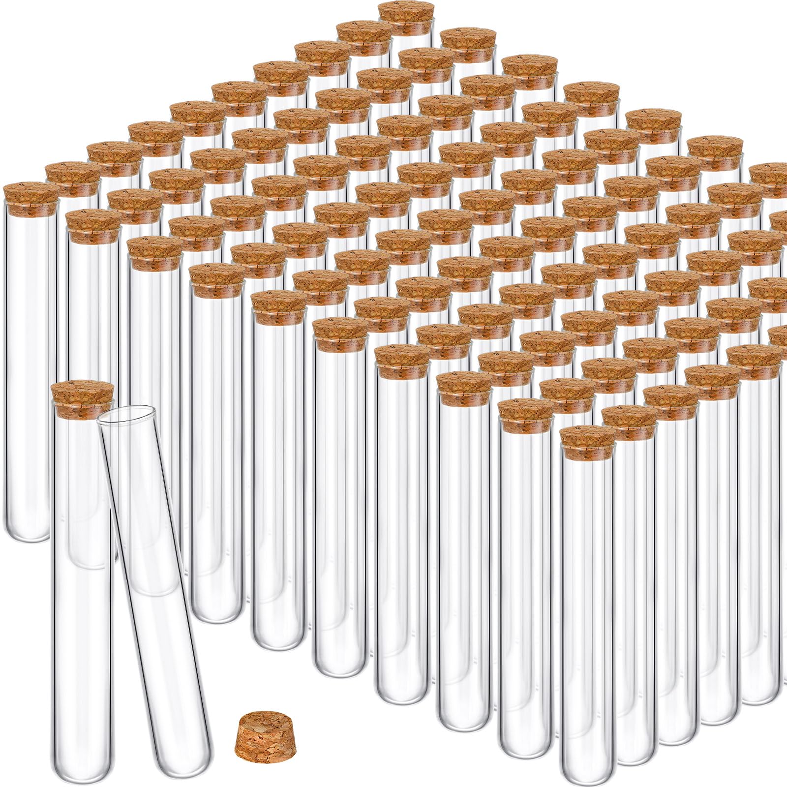 Thyle 100PCS Glass Test Tubes with Cork Clear Stoppers Round Bottom Lab ...