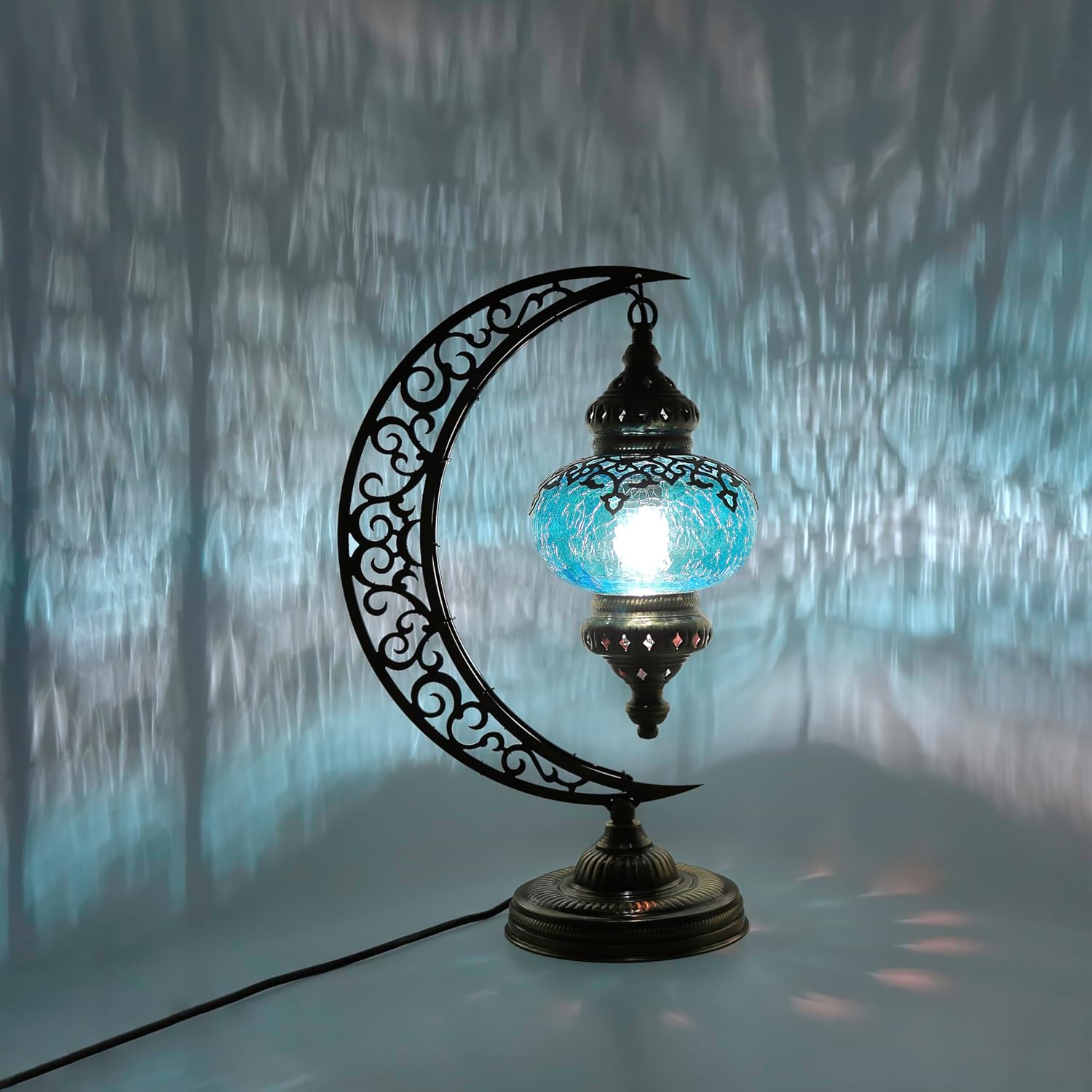 ATÖLYE LAMP DESIGN Turkish Moon Table Lamp with Cracked Glass Pattern ...