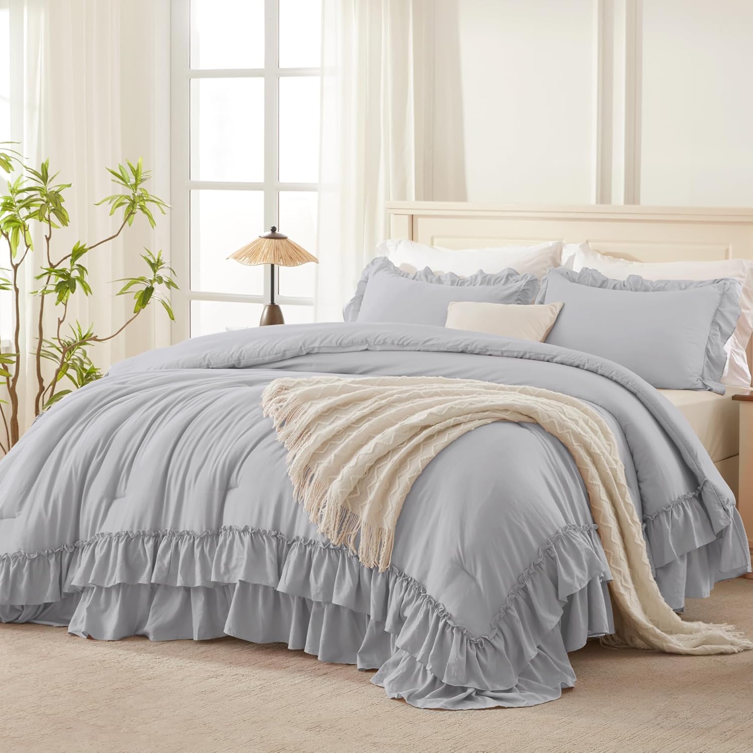Amazon.com: Andency Light Gray Comforter Set Queen Size, Lightweight ...