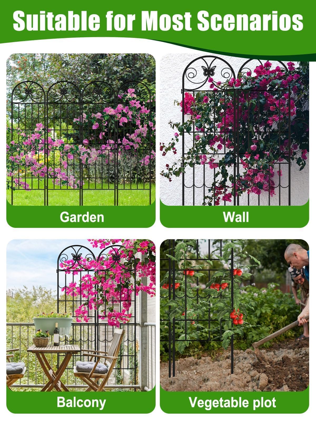 88”H Metal Garden Trellis for Climbing Plants Outdoor, Kalolary 4PCS ...